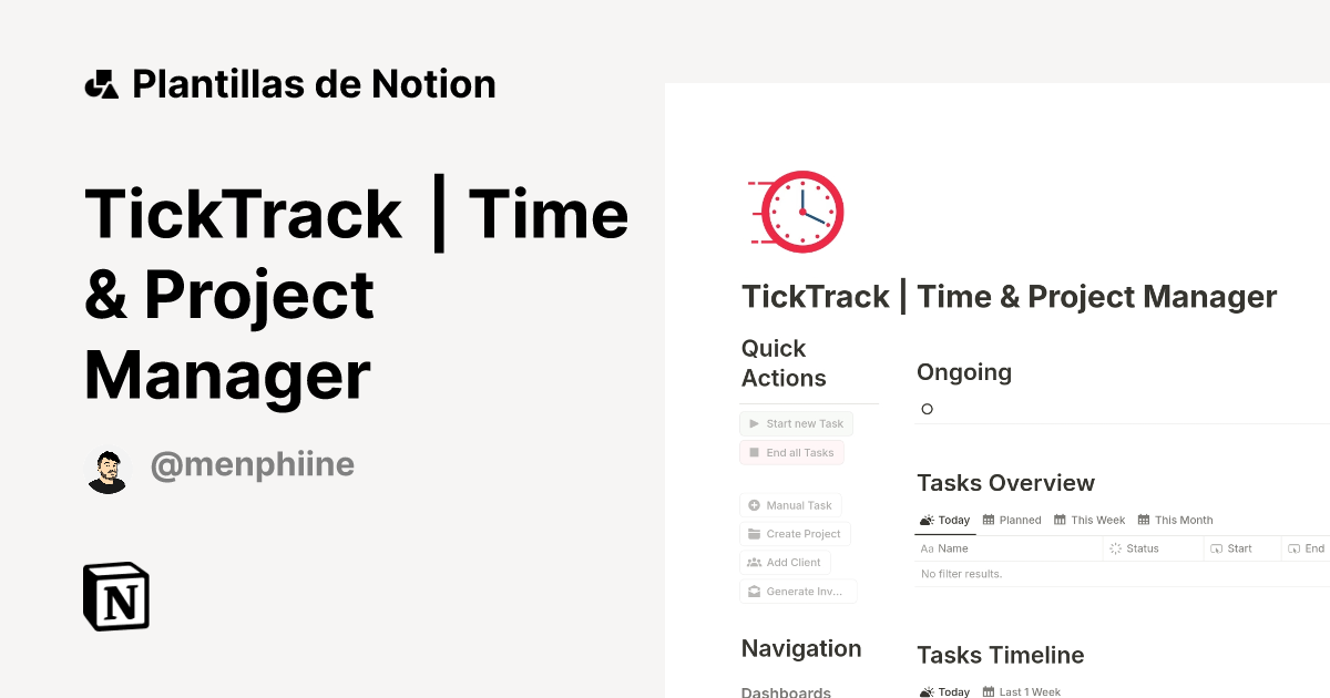 Plantilla TickTrack | Time & Project Manager | Notion Marketplace