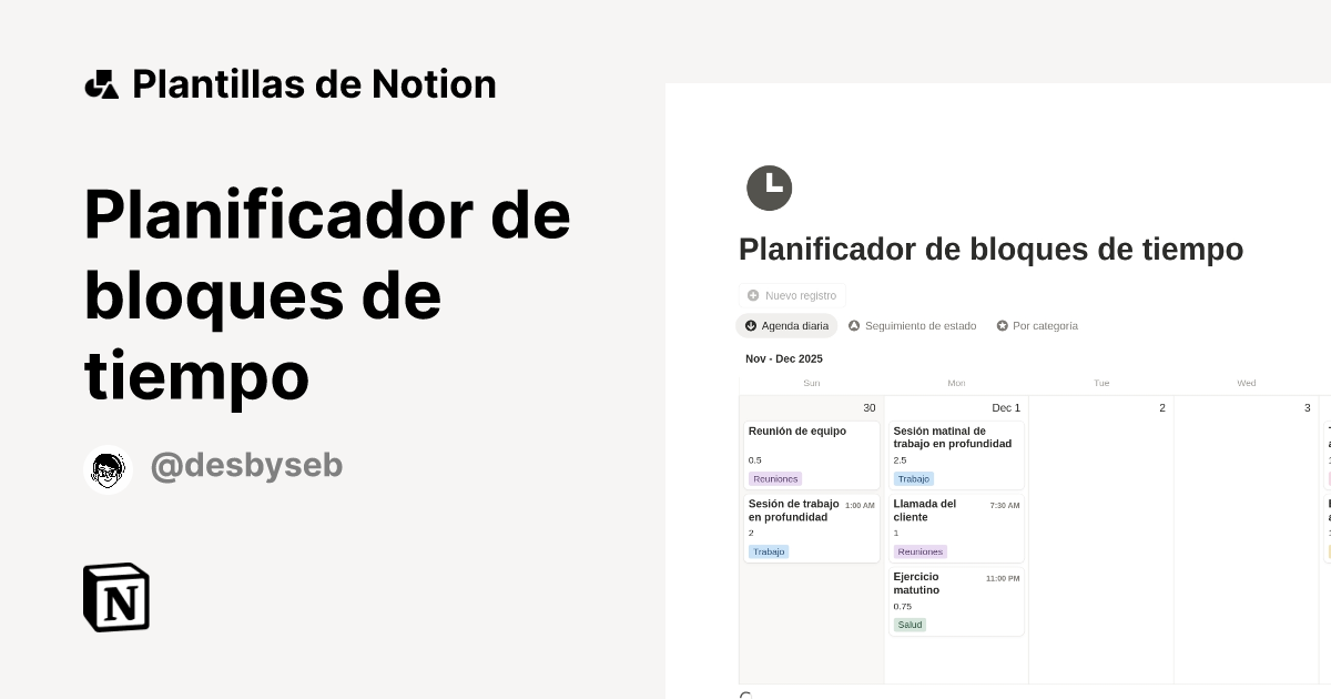 Plantilla Time Block Planner de desbyseb | Notion Marketplace