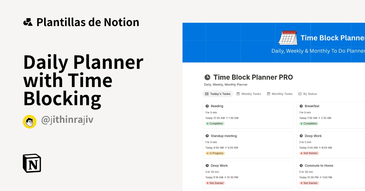 Plantilla Daily Planner with Time Blocking | Notion Marketplace