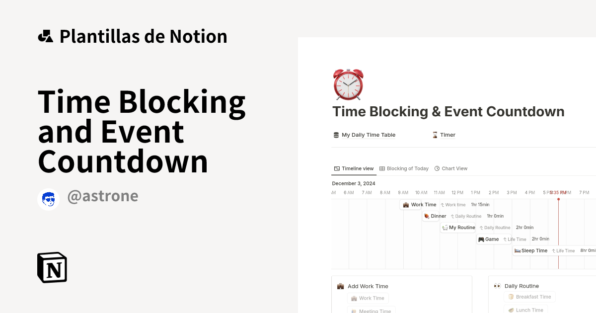 Plantilla Time Blocking and Event Countdown | Notion Marketplace