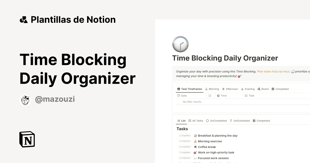 Plantilla Time Blocking Daily Organizer | Notion Marketplace