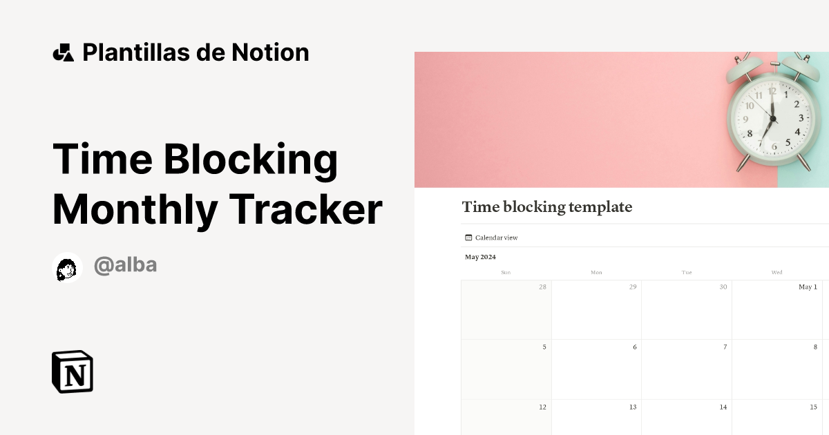 Plantilla Time Blocking Monthly Tracker | Notion Marketplace