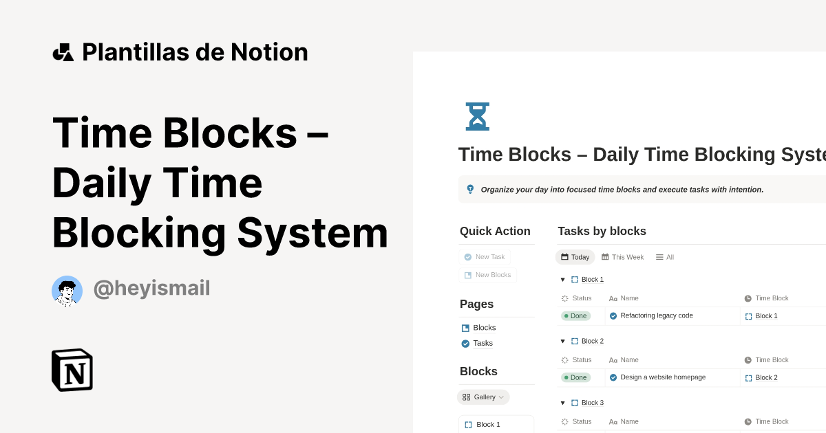 Plantilla Time Blocks – Daily Time Blocking System de heyismail ...