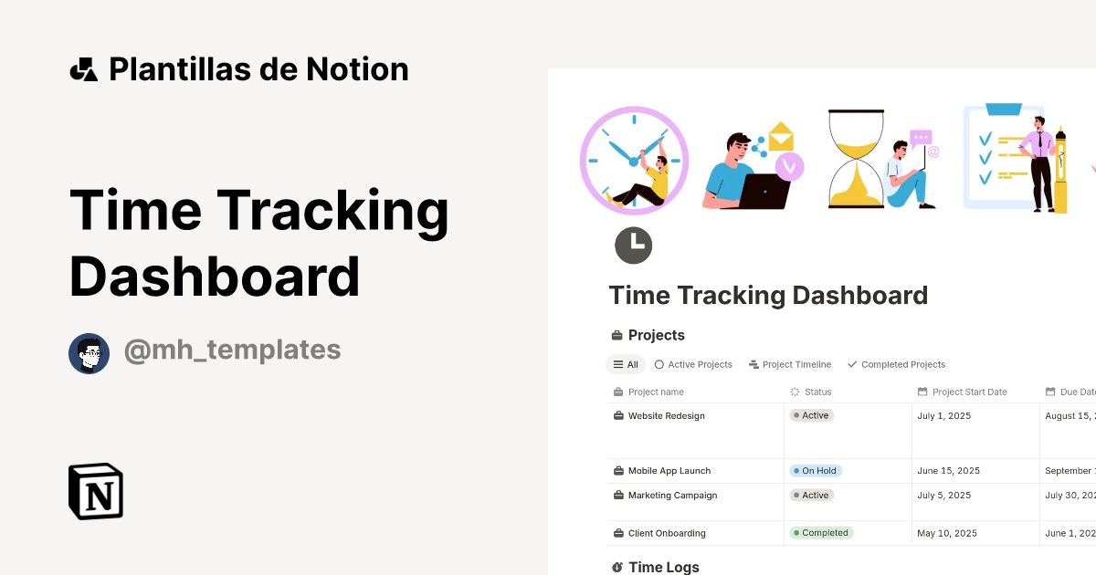 Plantilla Time Tracking Dashboard de MH templates | Notion Marketplace