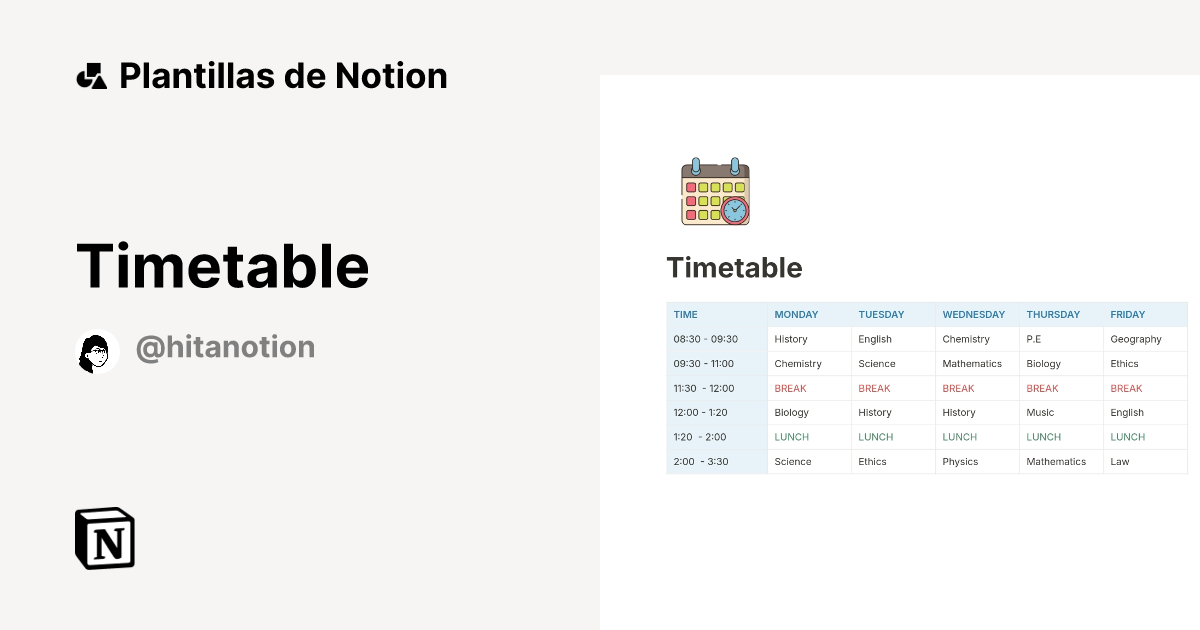 Plantilla Timetable de HitaNotion | Notion Marketplace