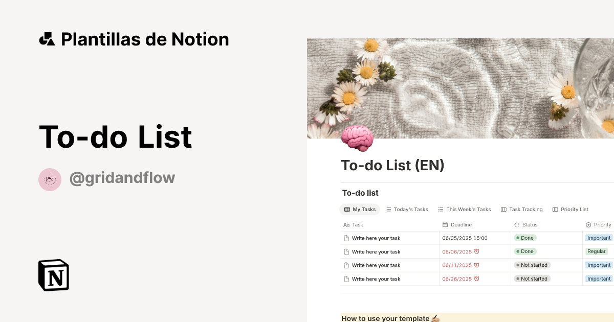 Plantilla To-do List de Grid & Flow | Notion Marketplace