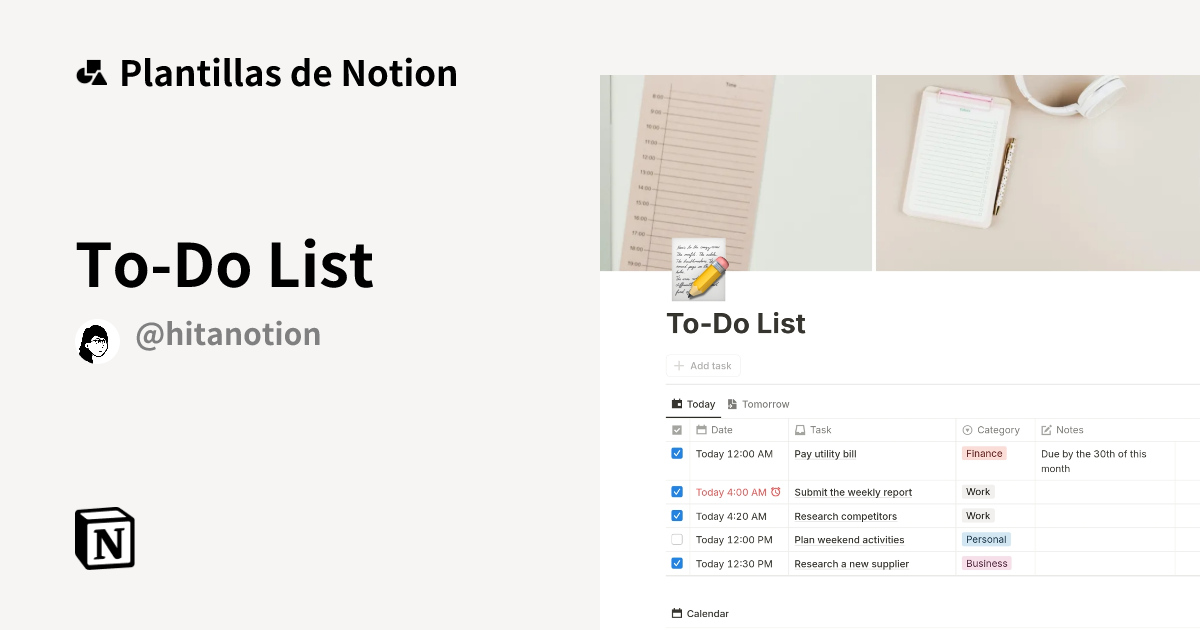 Plantilla To-Do List de HitaNotion | Notion Marketplace