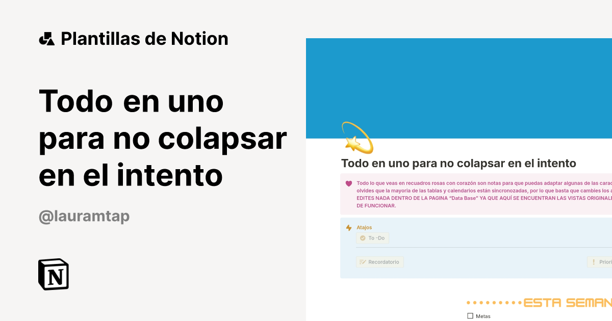 Plantilla Todo en uno para no colapsar en el intento | Notion Marketplace
