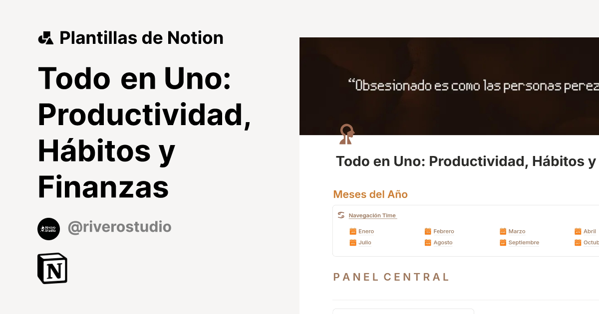Plantilla Todo en Uno: Productividad, Hábitos y Finanzas de Rivero Studio | Notion Marketplace