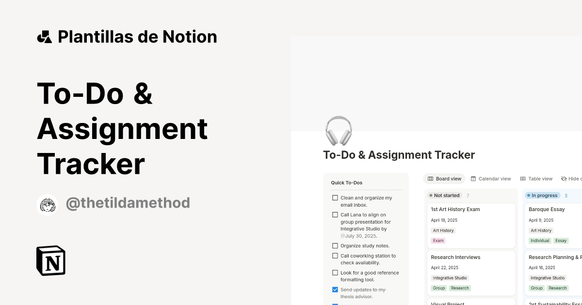Plantilla To-Do & Assignment Tracker | Notion Marketplace