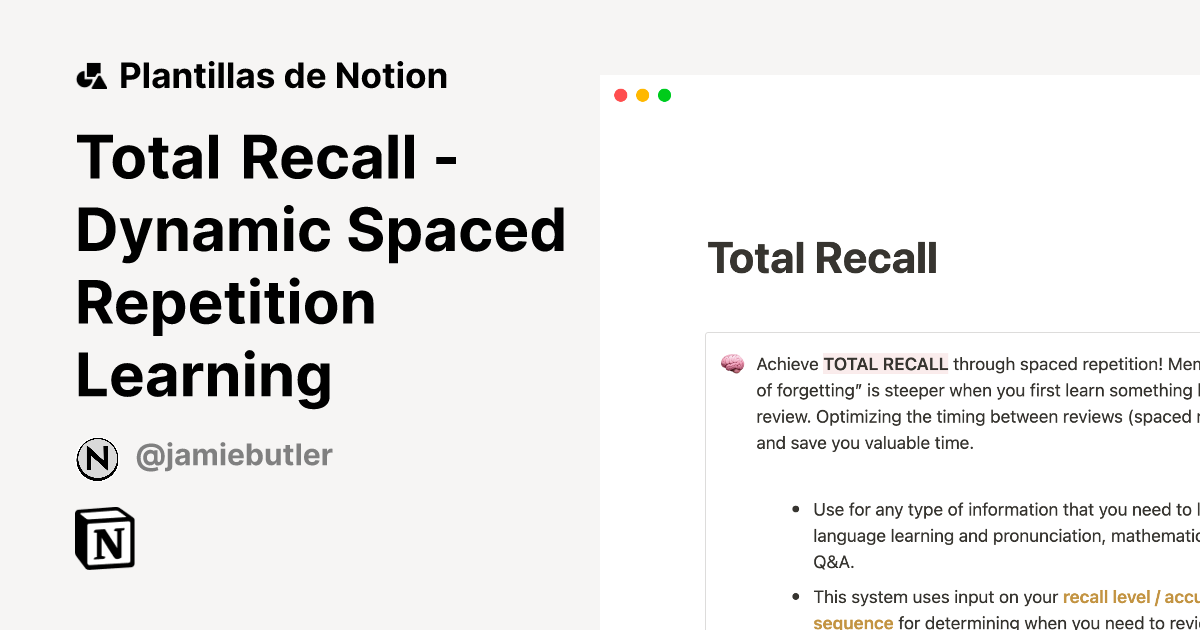 Plantilla Total Recall - Dynamic Spaced Repetition Learning de Jamie ...