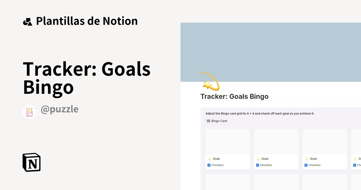 Plantilla Tracker: Goals Bingo | Notion Marketplace