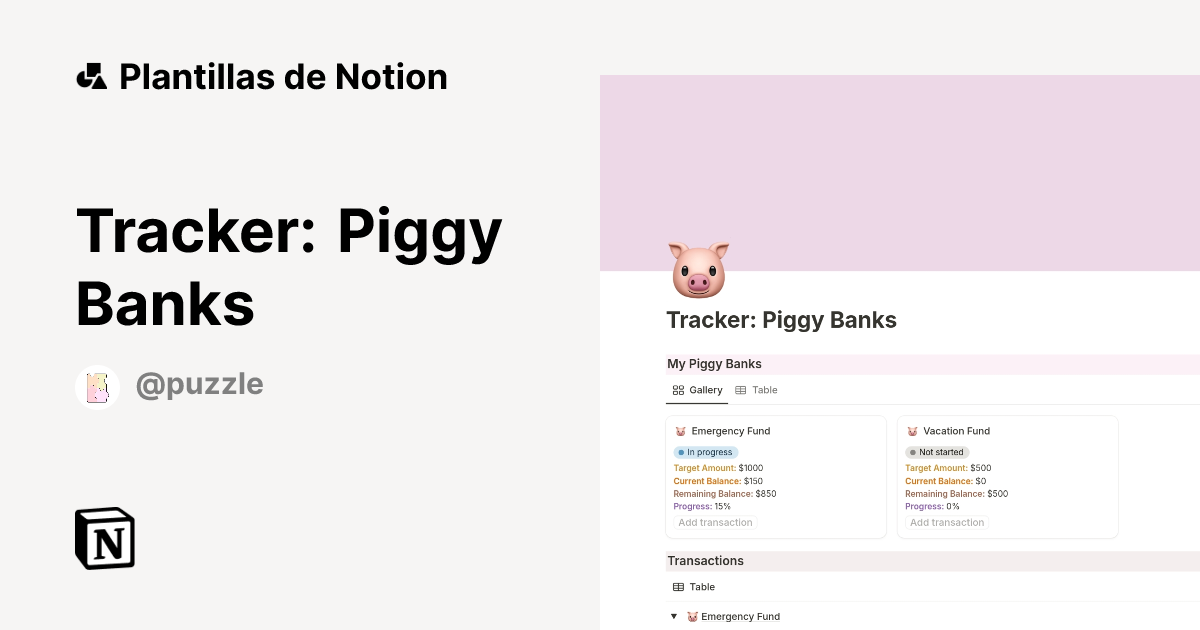 Plantilla Tracker: Piggy Banks | Notion Marketplace