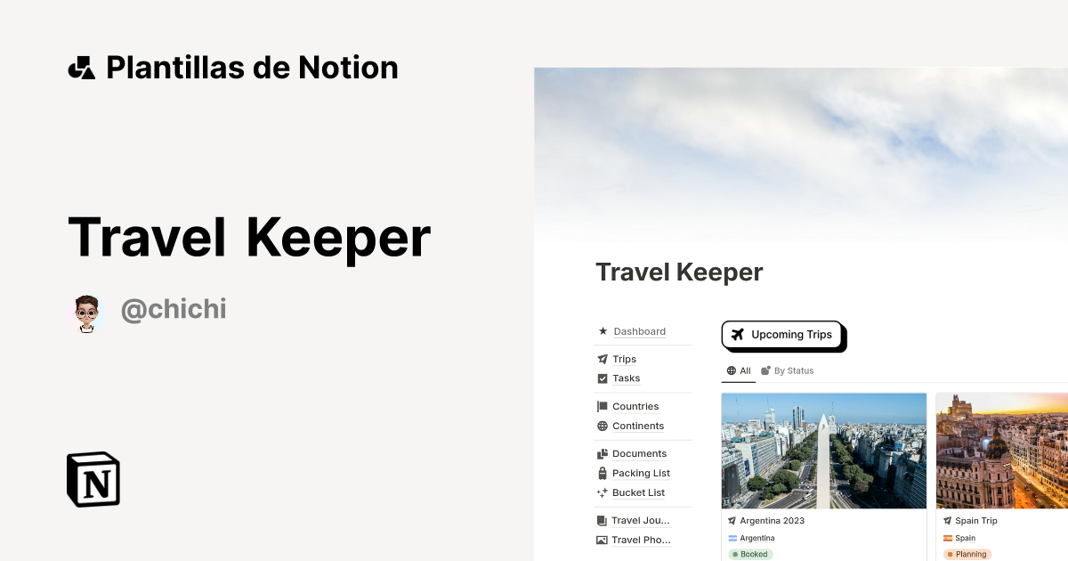 Plantilla Travel Keeper de Chichi | Notion Marketplace