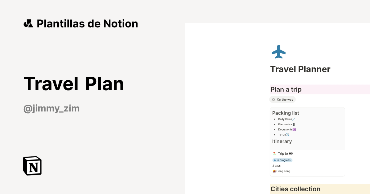 Plantilla Travel Plan de Jimmy Zim | Notion Marketplace