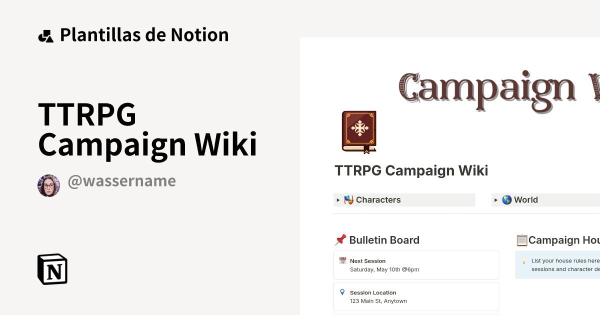 Plantilla TTRPG Campaign Wiki | Notion Marketplace