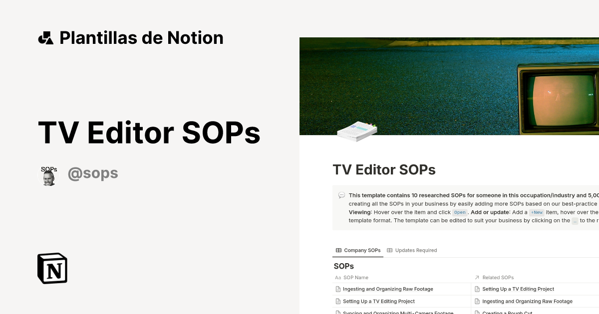 Plantilla TV Editor SOPs de SOPs | Notion Marketplace