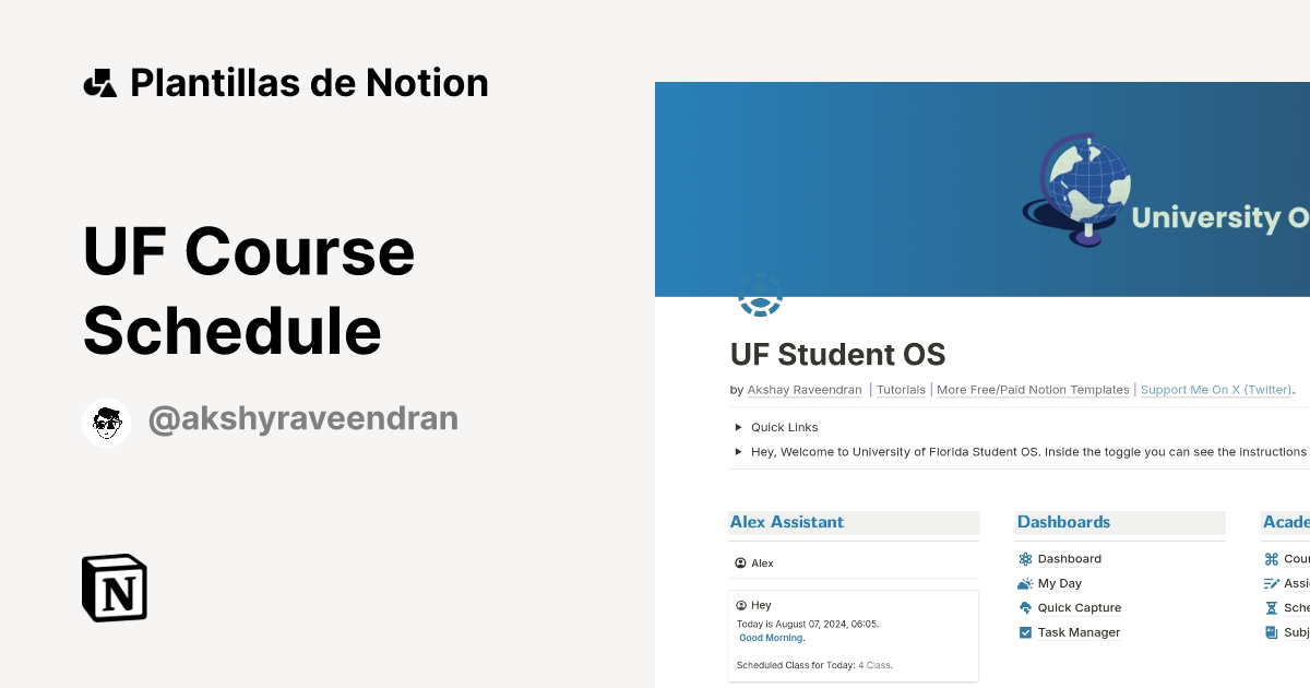 Plantilla UF Course Schedule de Akshay Raveendran | Notion Marketplace