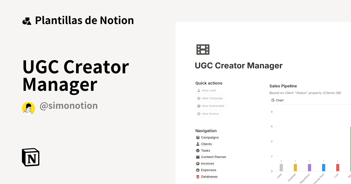Plantilla UGC Creator Manager de Simo | Notion Marketplace