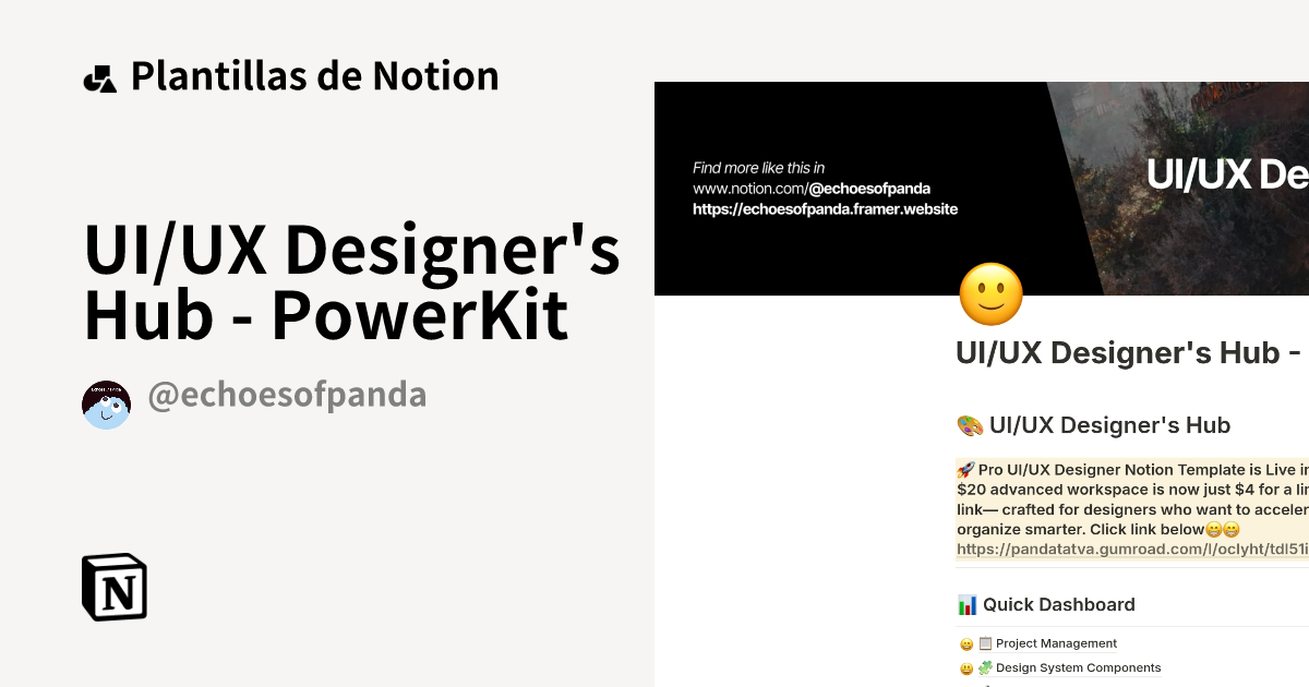 Plantilla UI/UX Designer's Hub - PowerKit de Echoes of Panda🐼 | Notion ...