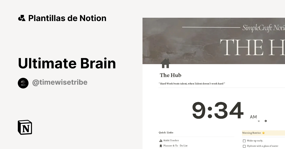 Plantilla Ultimate Brain de Timewise Tribe | Notion Marketplace