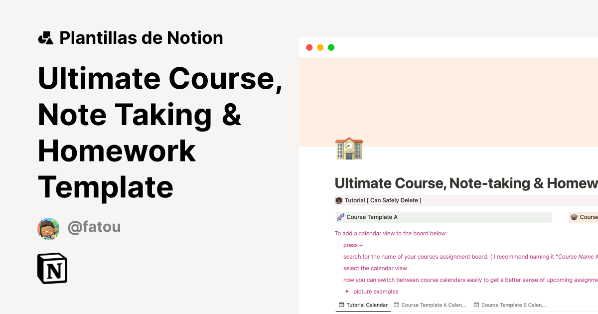 Plantilla Ultimate Course, Note Taking & Homework Template | Notion ...