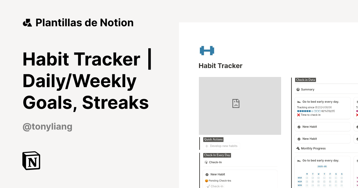 Plantilla Habit Tracker | Daily/Weekly Goals, Streaks | Notion Marketplace