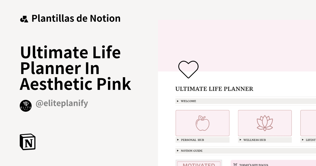 Plantilla Ultimate Life Planner In Aesthetic Pink | Notion Marketplace