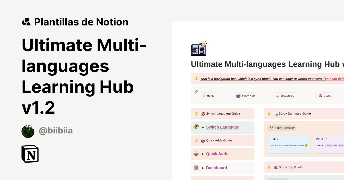 Plantilla Ultimate Multi-languages Learning Hub v1.2 | Notion Marketplace