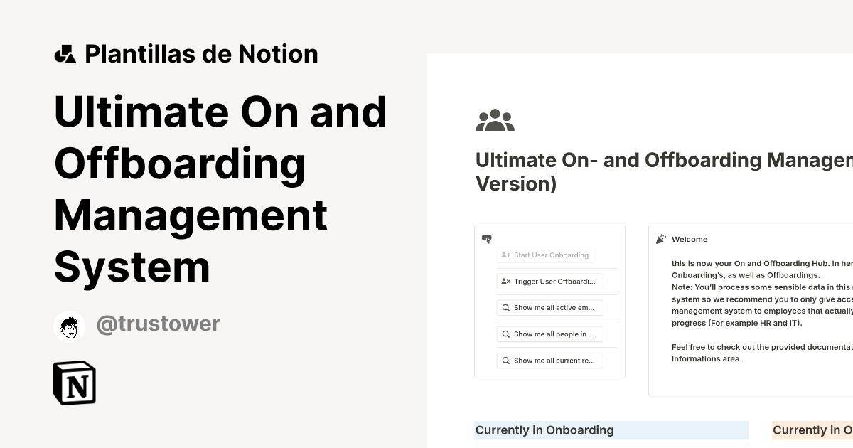 Plantilla Ultimate On and Offboarding Management System de Trustower Consulting | Notion Marketplace