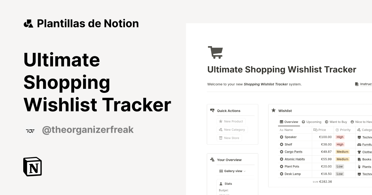Plantilla Ultimate Shopping Wishlist Tracker de The Organizer Freak ...