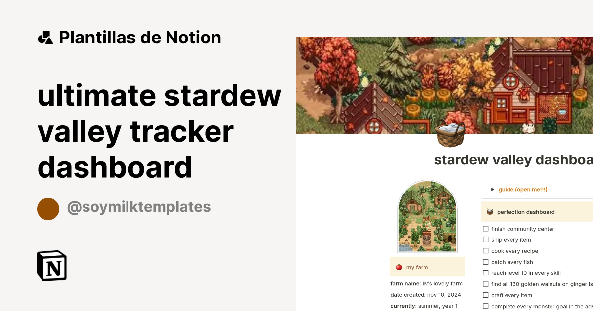 Plantilla ultimate stardew valley tracker dashboard de liv | Notion Marketplace