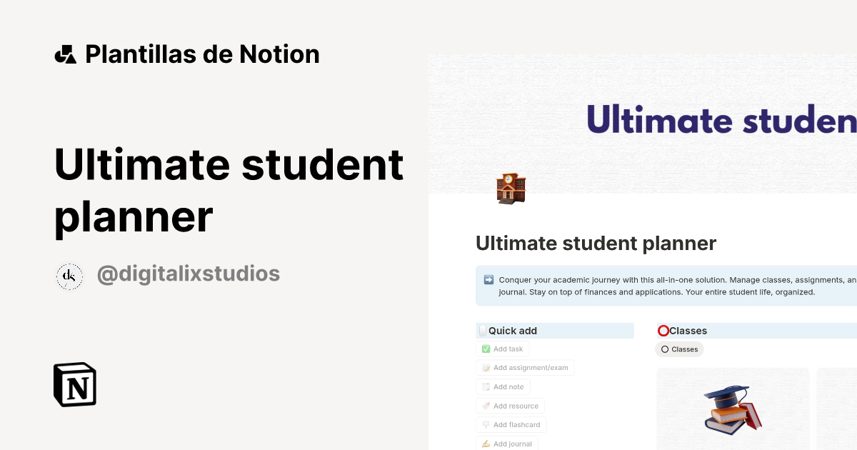 Plantilla Ultimate student planner de Digitalix | Notion Marketplace