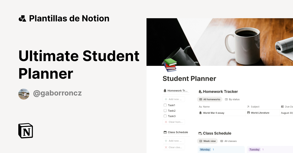 Plantilla Ultimate Student Planner de Gábor Roncz | Notion Marketplace