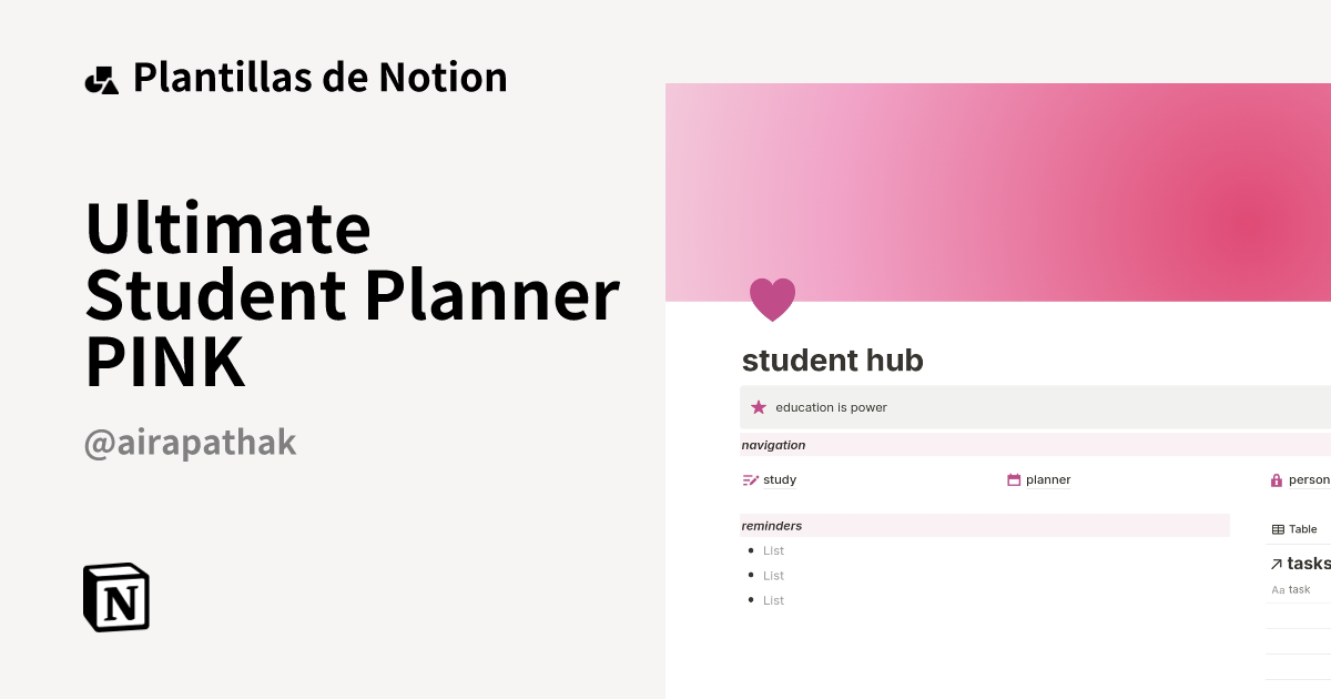 Plantilla Ultimate Student Planner PINK | Notion Marketplace