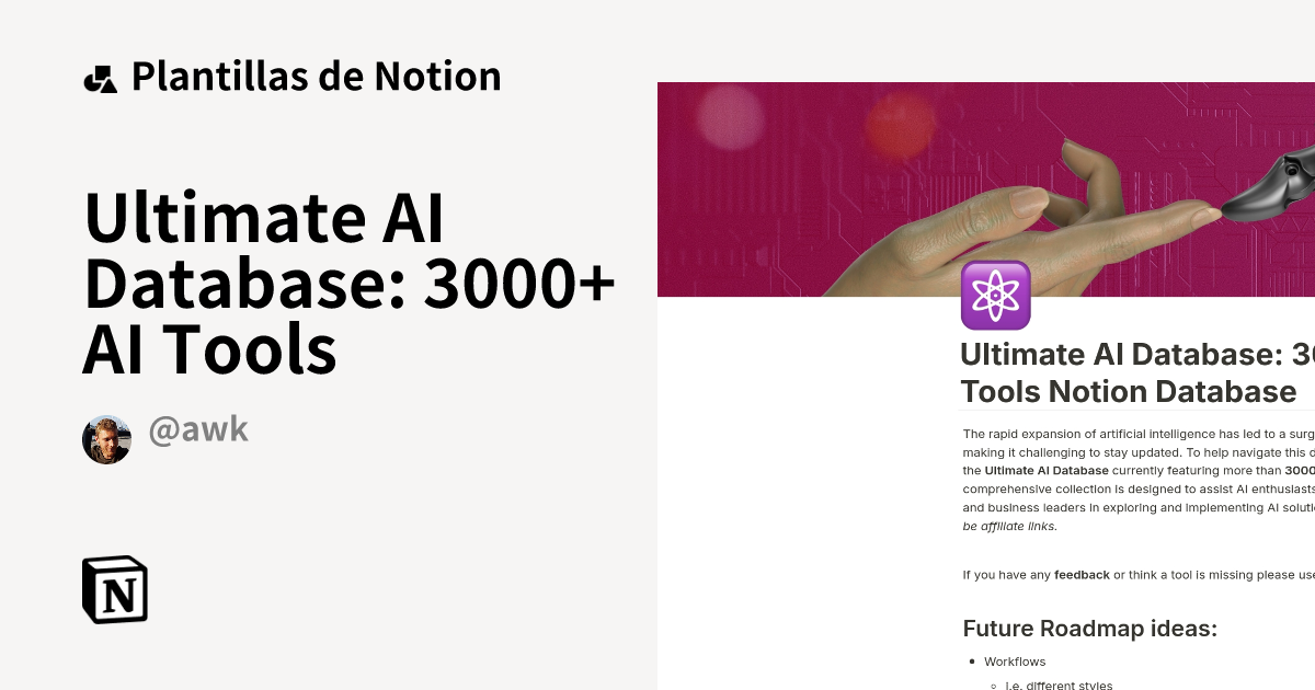 Plantilla Ultimate AI Database: 3000+ AI Tools | Notion Marketplace