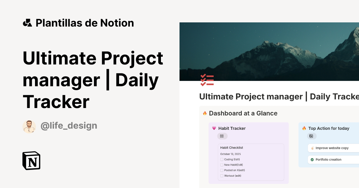 Plantilla Ultimate Project manager | Daily Tracker de Life Design ...