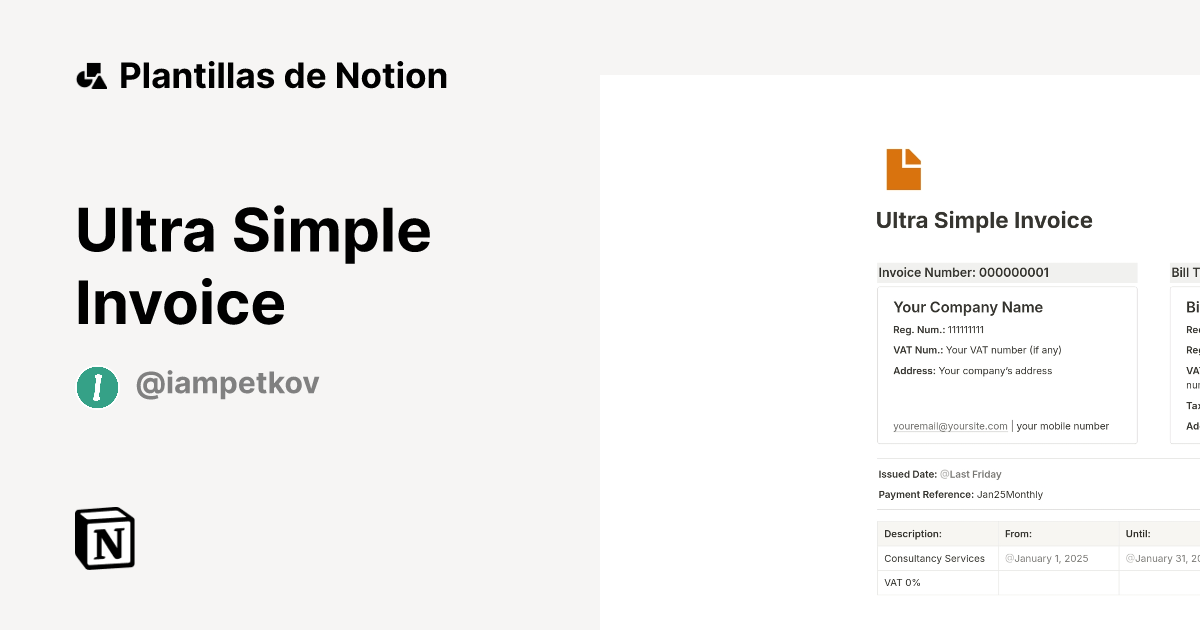Plantilla Ultra Simple Invoice de iampetkov | Notion Marketplace