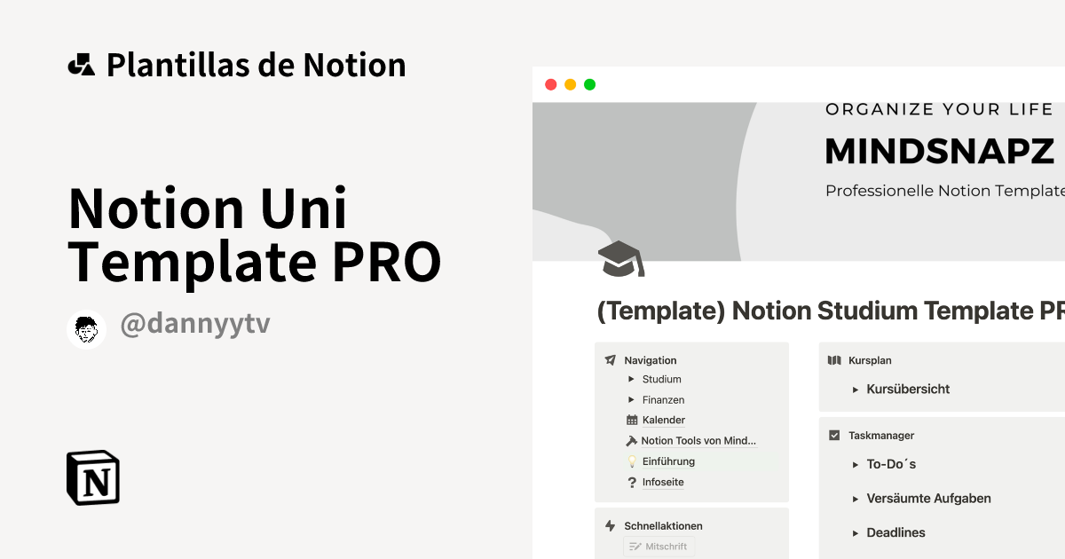 Plantilla Notion Uni Template PRO de DannyyTv von MindSnapz.de | Notion ...