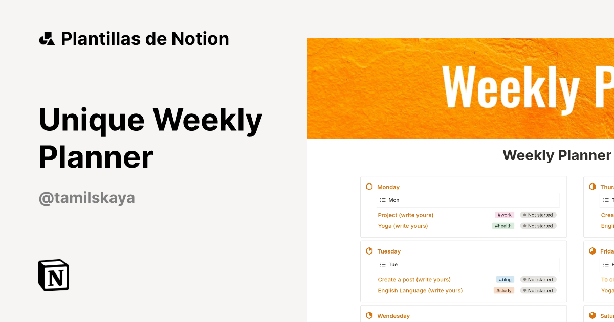 Plantilla Unique Weekly Planner | Notion Marketplace