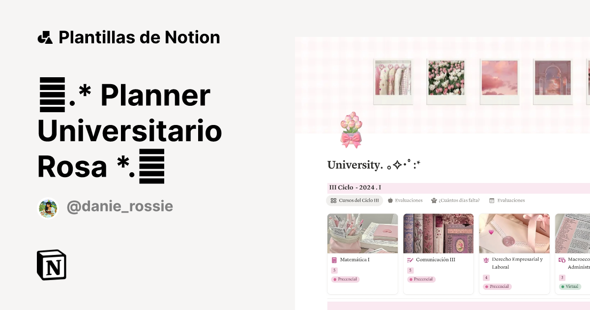 Plantilla .* Planner Universitario Rosa *. | Notion Marketplace