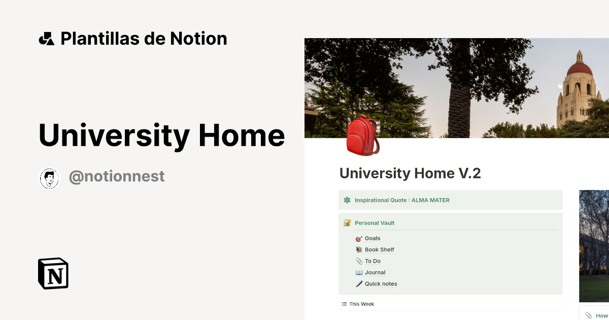 Plantilla University Home de Notion Nest | Notion Marketplace