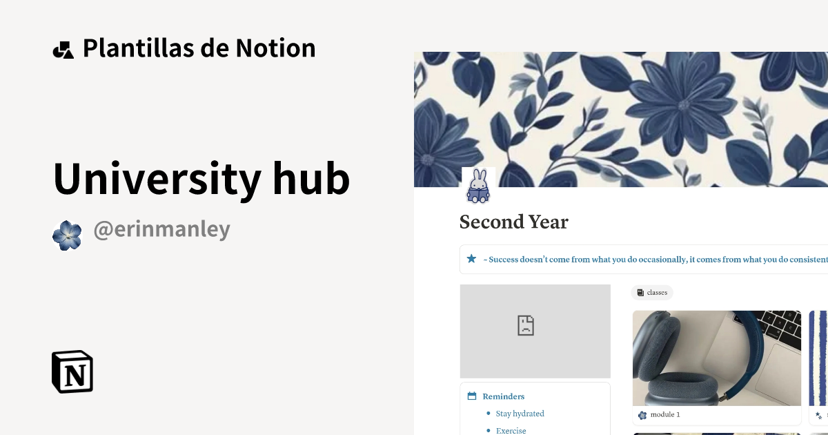 Plantilla University hub de Erin Manley | Notion Marketplace