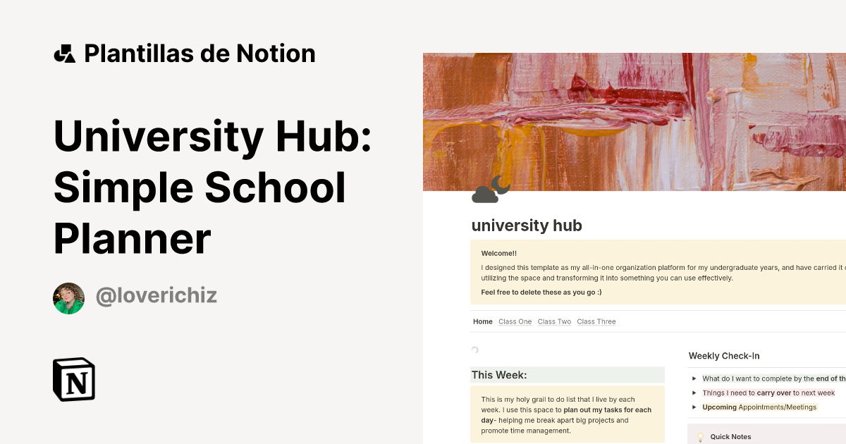 Plantilla University Hub: Simple School Planner | Notion Marketplace