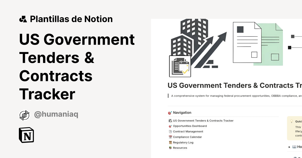 Plantilla US Government Tenders & Contracts Tracker | Notion Marketplace