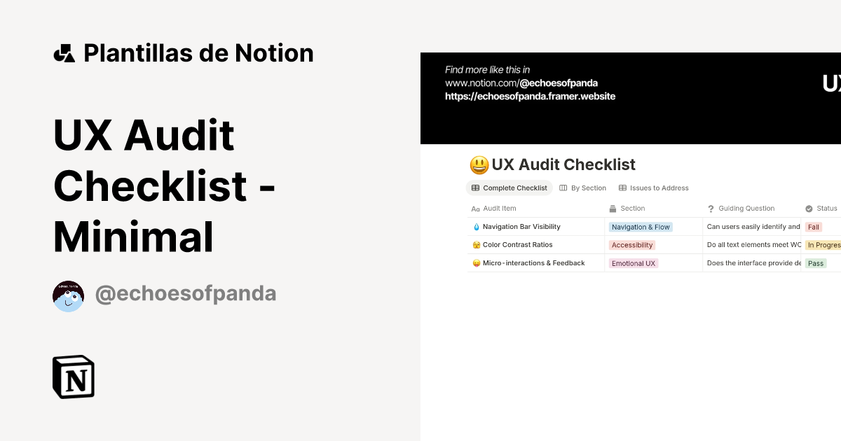 Plantilla UX Audit Checklist - Minimal de Echoes of Panda🐼 | Notion ...