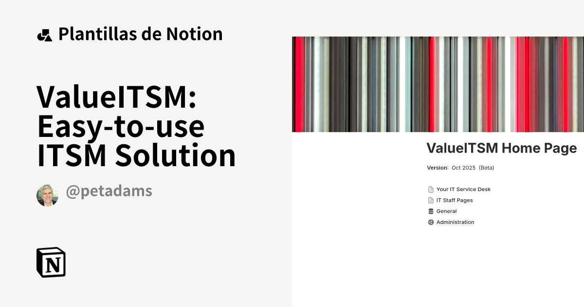 Plantilla ValueITSM: Easy-to-use ITSM Solution de ValueITSM | Notion ...
