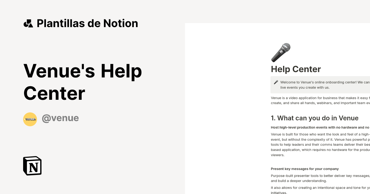 Plantilla Venue's Help Center | Notion Marketplace