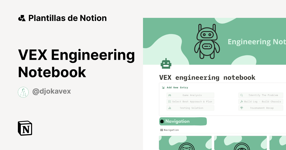 Plantilla VEX Engineering Notebook de Djokavex | Notion Marketplace