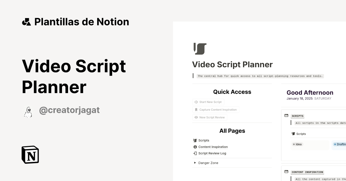 Plantilla Video Script Planner de CreatorJagat | Notion Marketplace